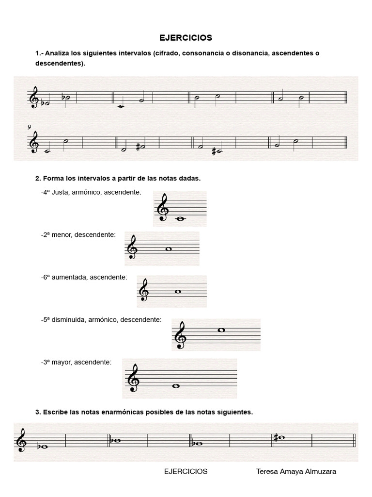 Ejercicios de Intervalos Musicales | PDF