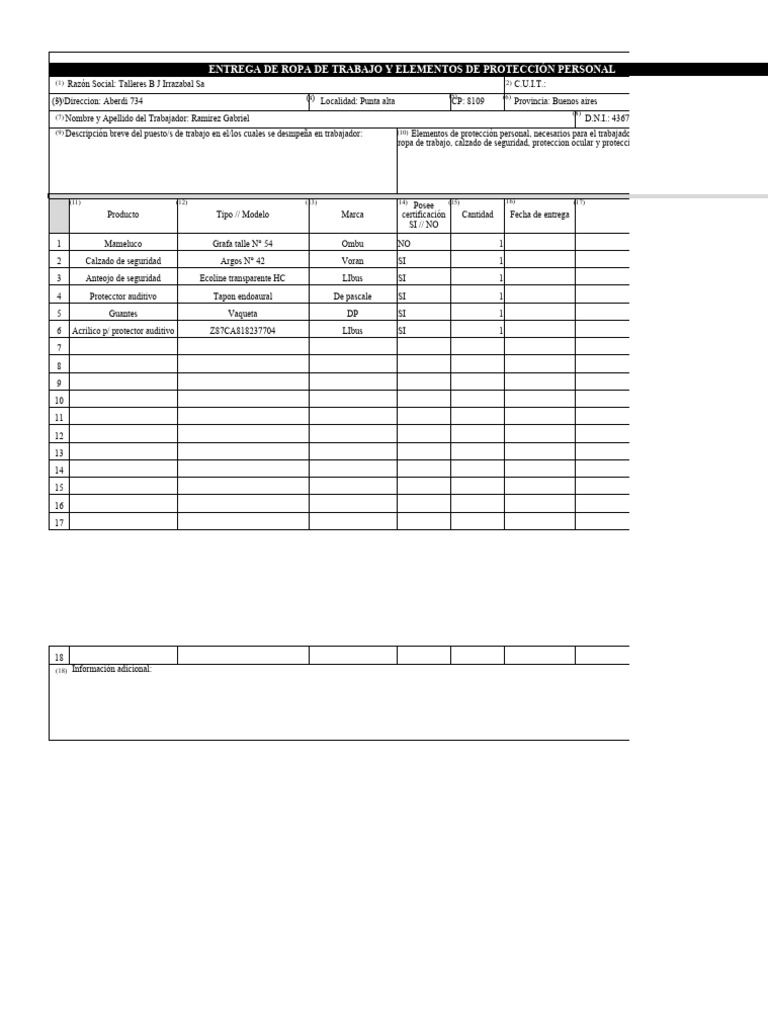 Resolucion 299-11 - Formulario Registro de EPP TP | PDF