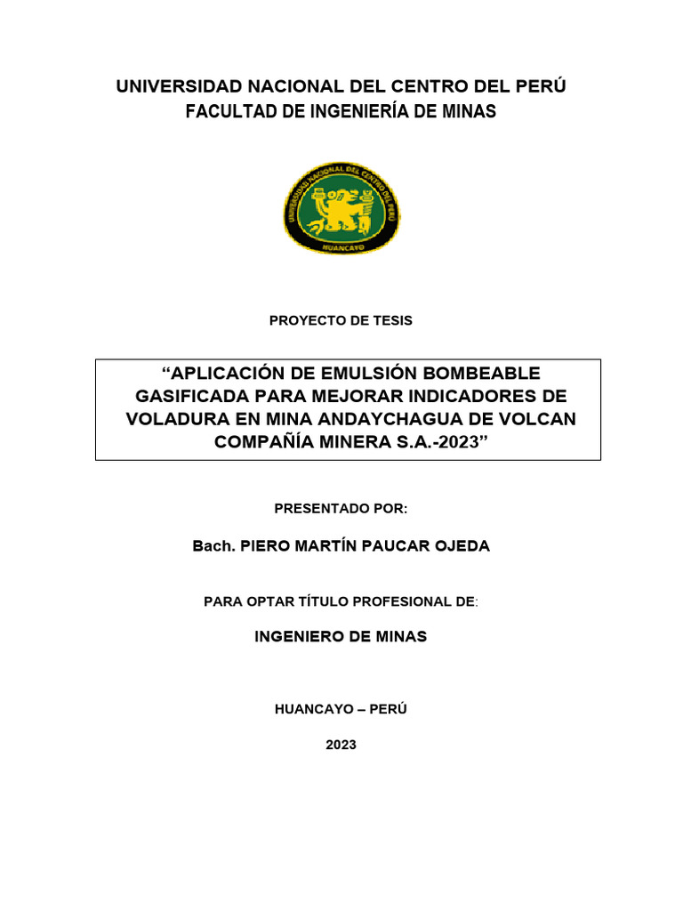 Plan de Tesis Paucar Ojeda Piero Martin | PDF | Minería | Materiales