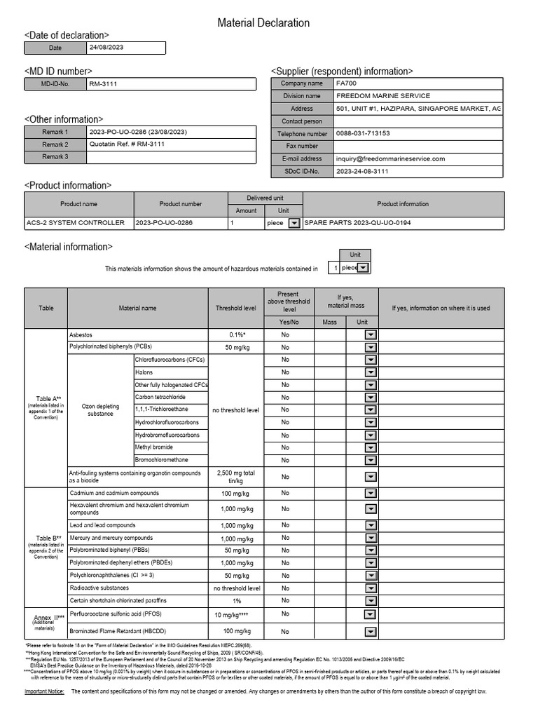 MD_IMO_269_EU of ACS2 Sys. Cont. | PDF | Chlorofluorocarbon | Materials