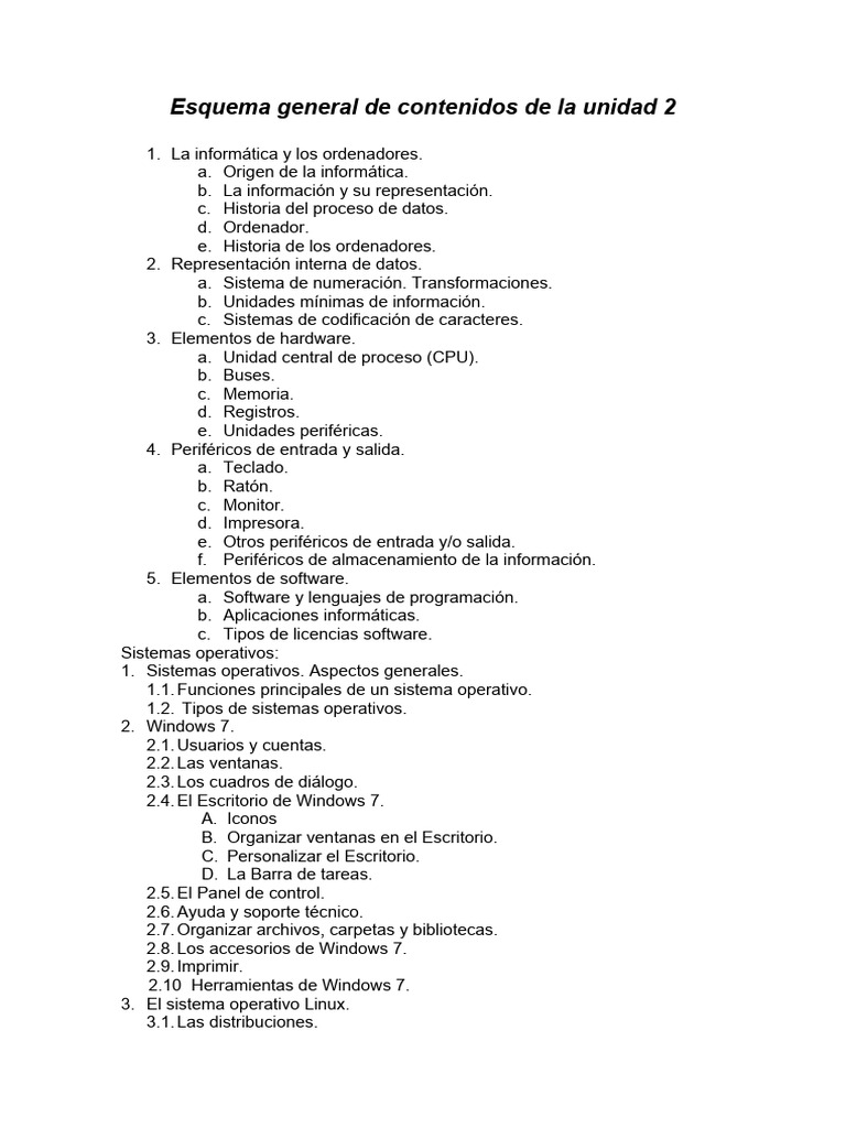 Esquema Contenidos Ud2. Informática | PDF