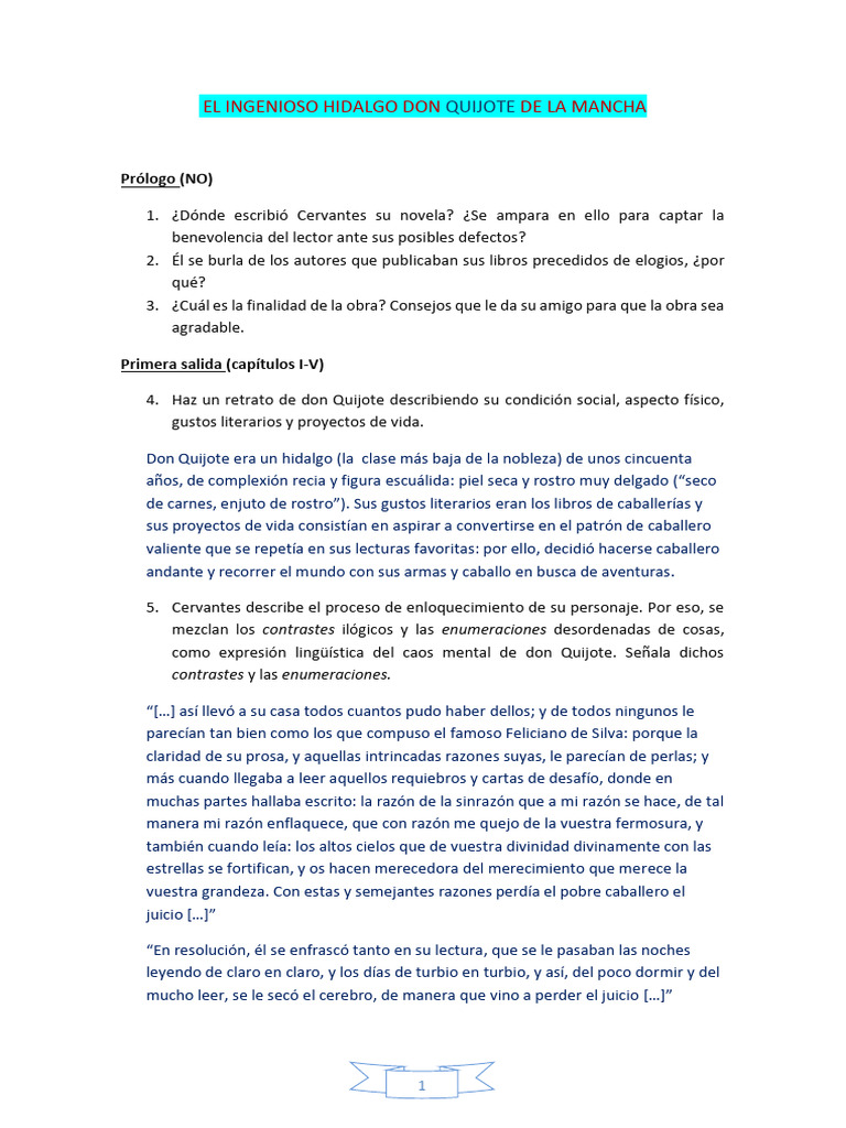 Guía de Lectura de Don Quijote de La Mancha2 | PDF | Don Quijote ...