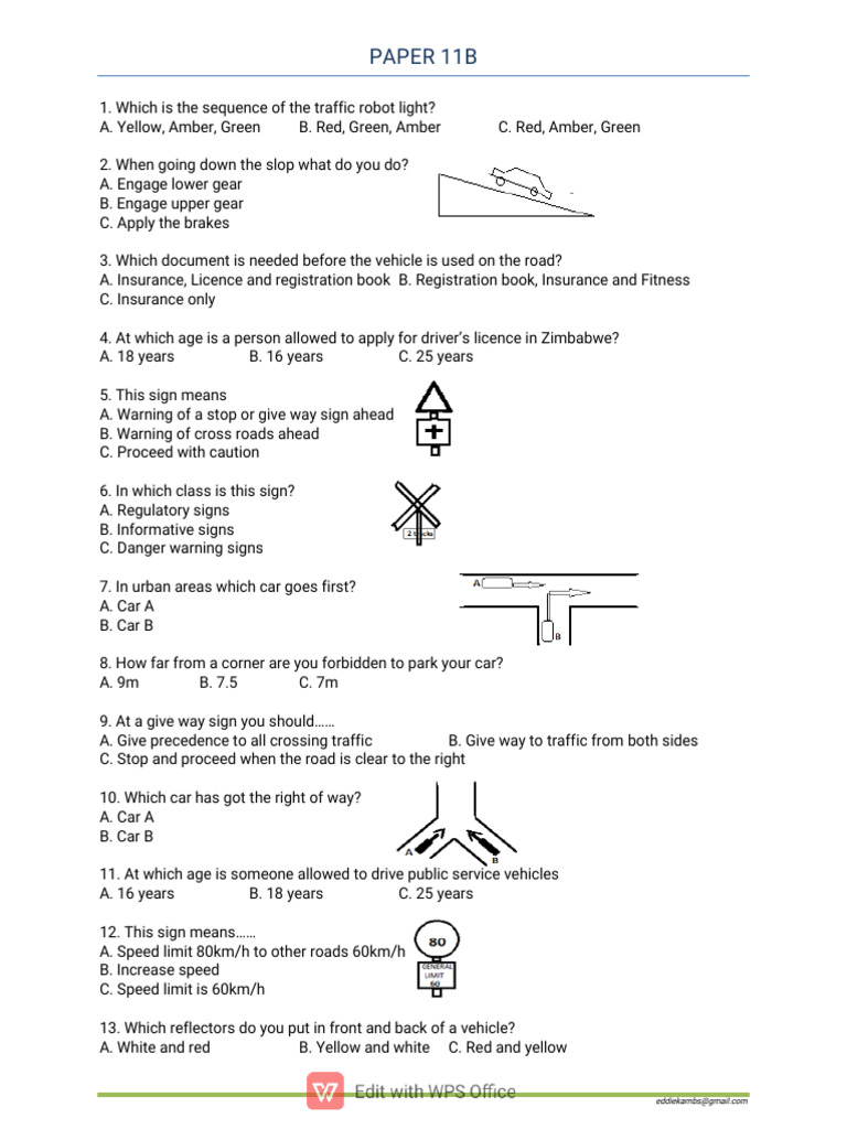 Driving Test Paper 11B | PDF