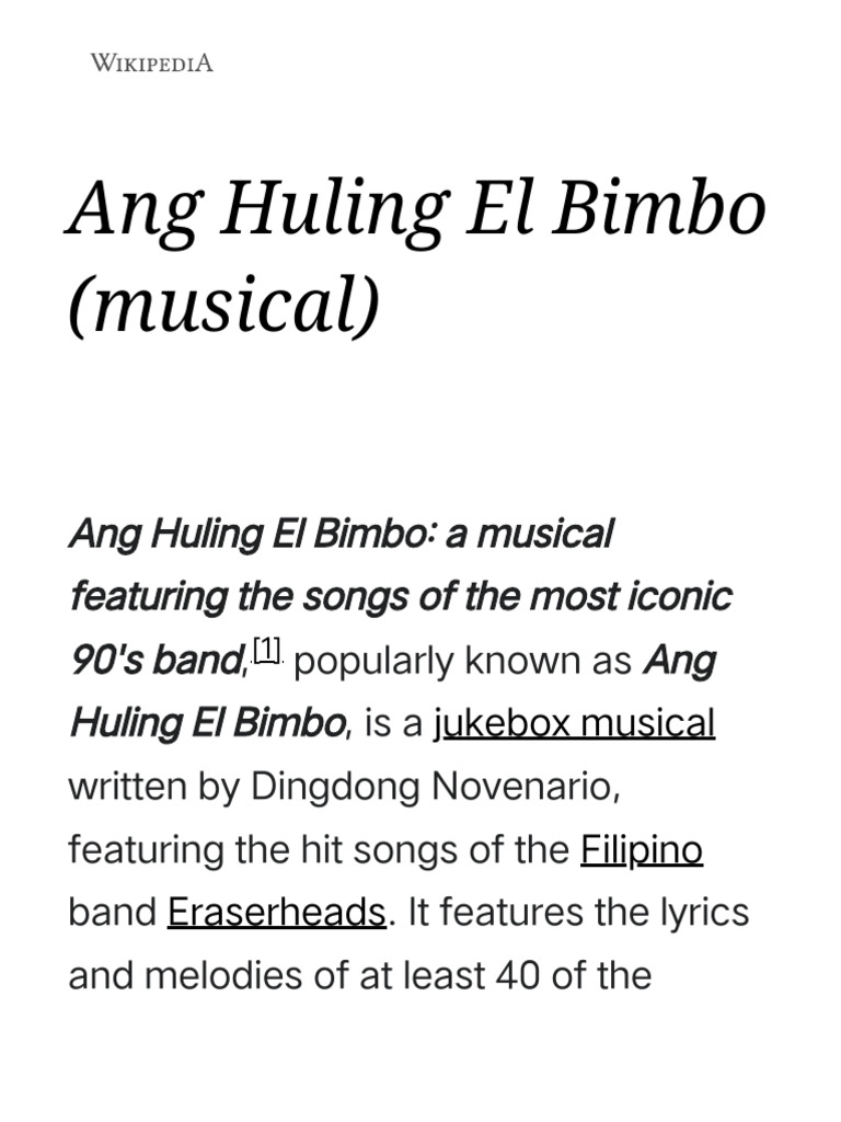 Ang Huling El Bimbo (Musical) - Wikipedia | PDF | Performing Arts ...