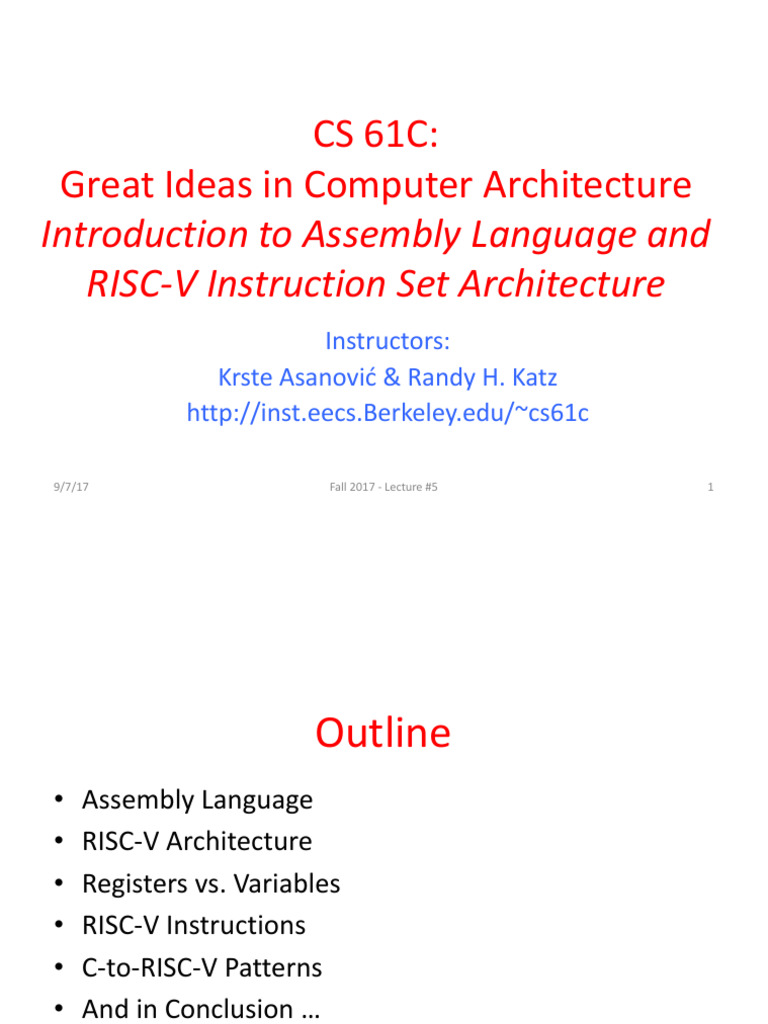 L05 RISCV Intro (1up) | Download Free PDF | Central Processing Unit | Assembly Language