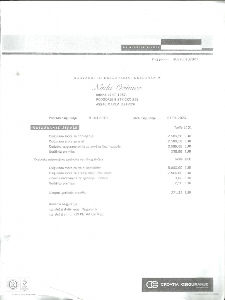 Polica Osiguranja | PDF