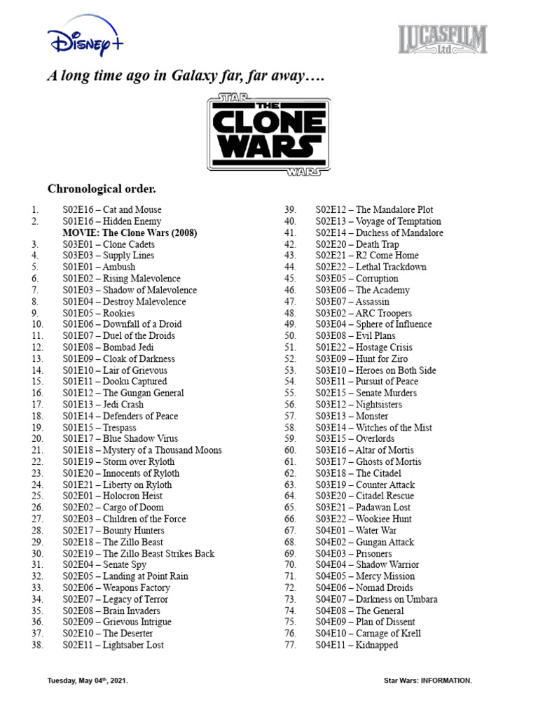 The Clone Wars - Chronological Order | PDF | Jedi | Star Wars
