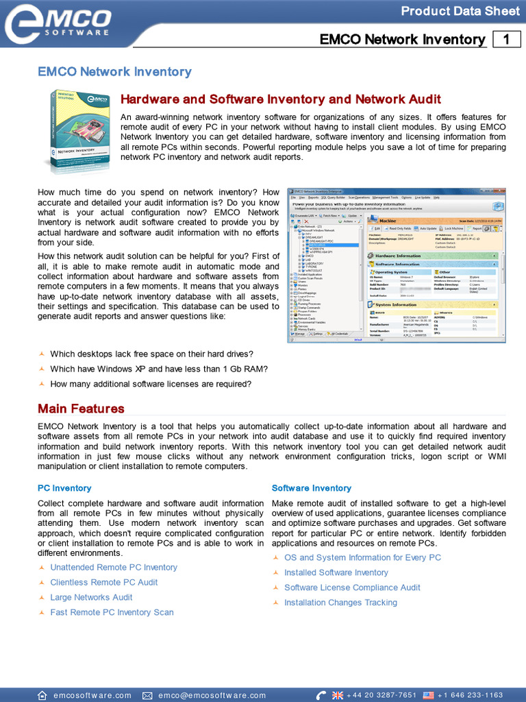EMCO Network Inventory Data Sheet | PDF | Personal Computers | Operating System