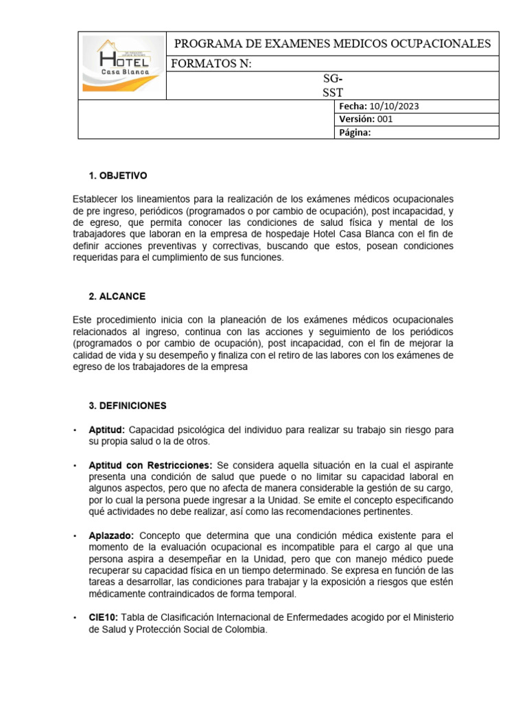 Programa Examenes Medicos Ocupacionales | PDF