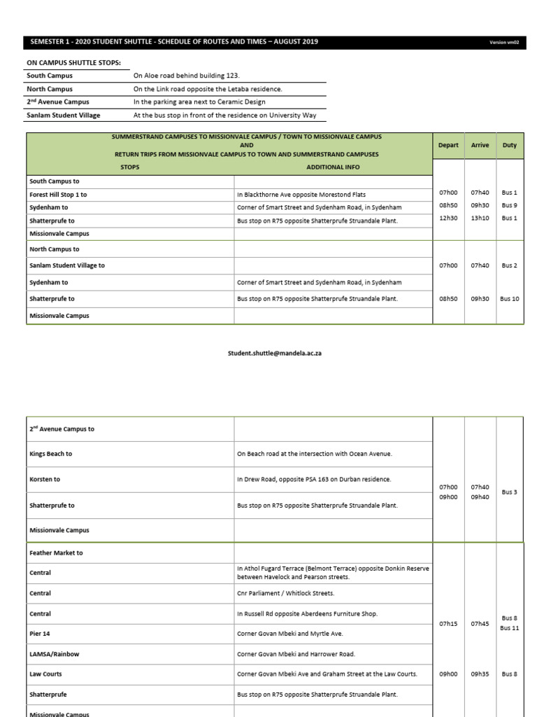 NMU Student Shuttle Schedule 2020 | PDF | Public Transport | Land Transport