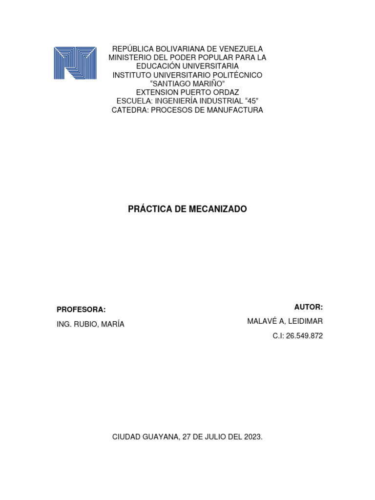 Practica De Mecanizado Pdf Mecanizado Ciencias Fisicas