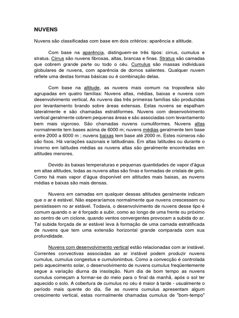 Tipos de Nuvens | PDF | Nuvem | Ciências Atmosféricas