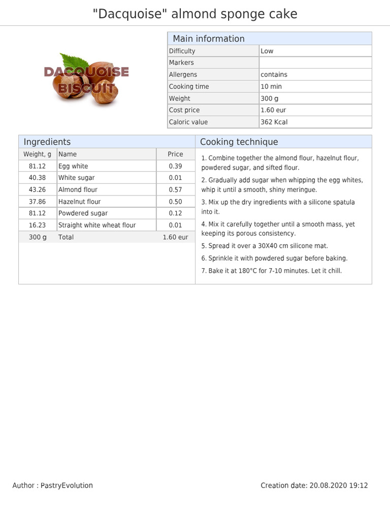 Dacquoise Almond Sponge Cake | PDF