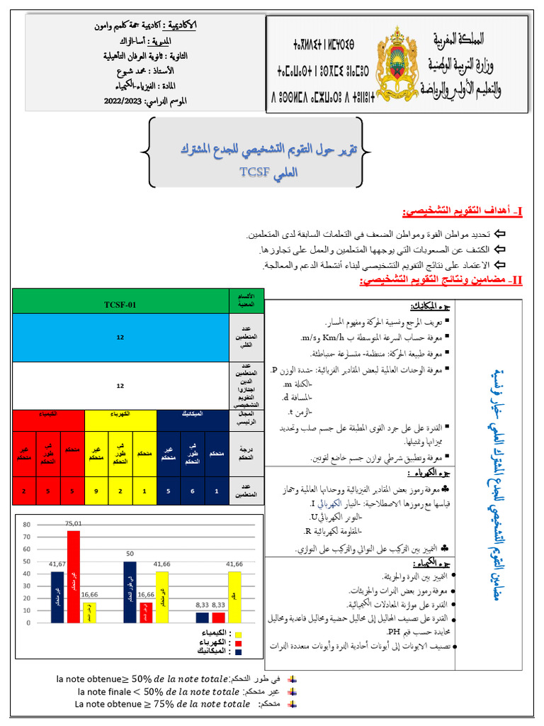 تقرير التقويم التشخيصي TCSF | PDF