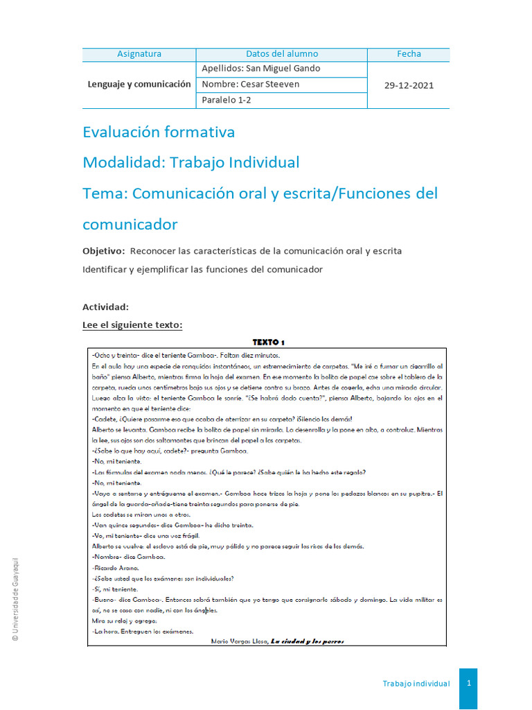 Tarea 3 Comunicacion Oral - Escrita | PDF | Comunicación | Oración ...