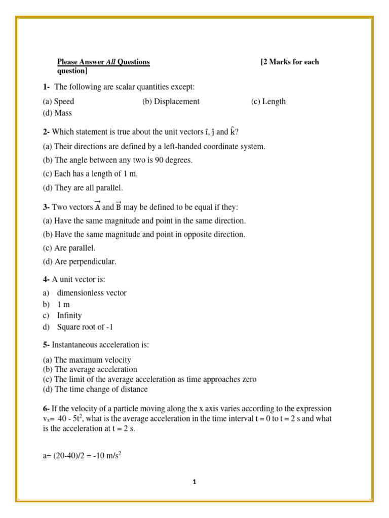PHY 111 Model Answer-Midterm. | PDF