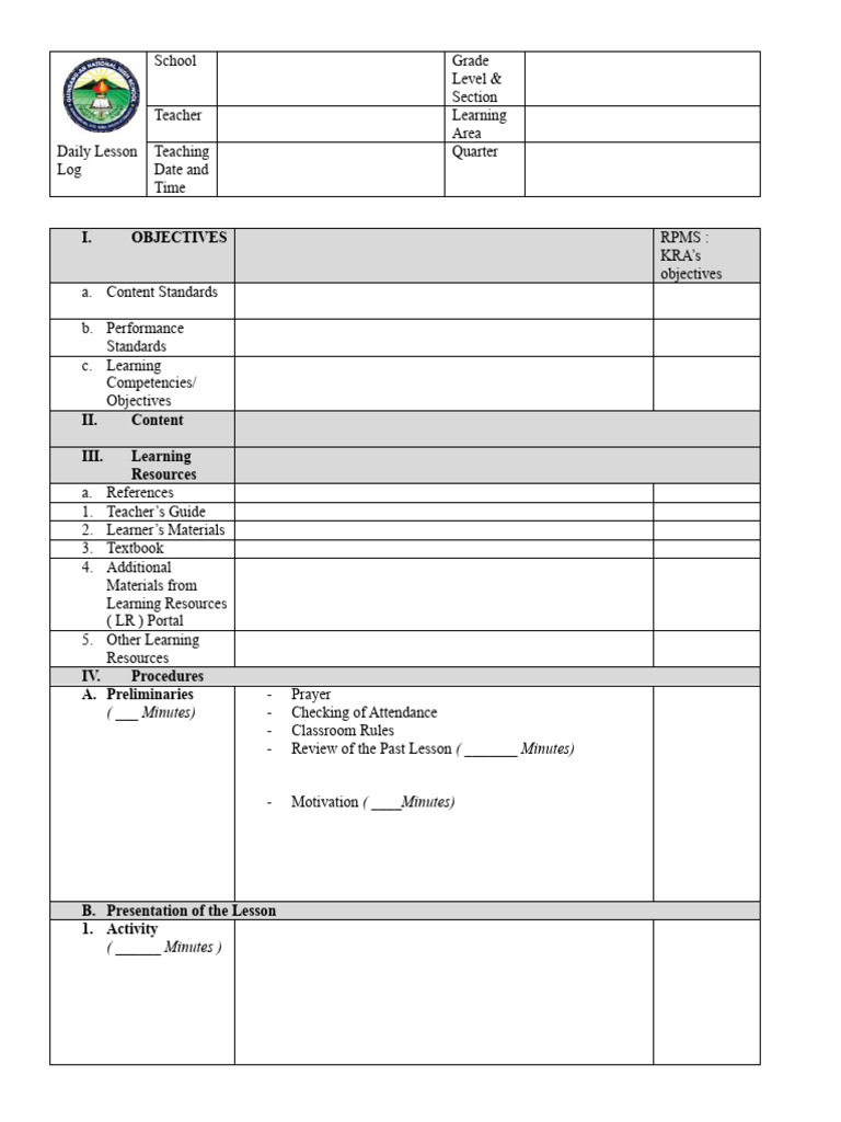 I. Objectives: ( - Minutes) | PDF