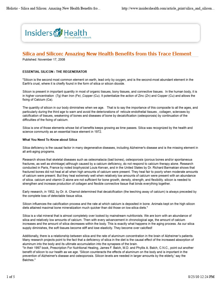 Silica's Health Benefits: Bone & Heart | PDF | Bone | Artery