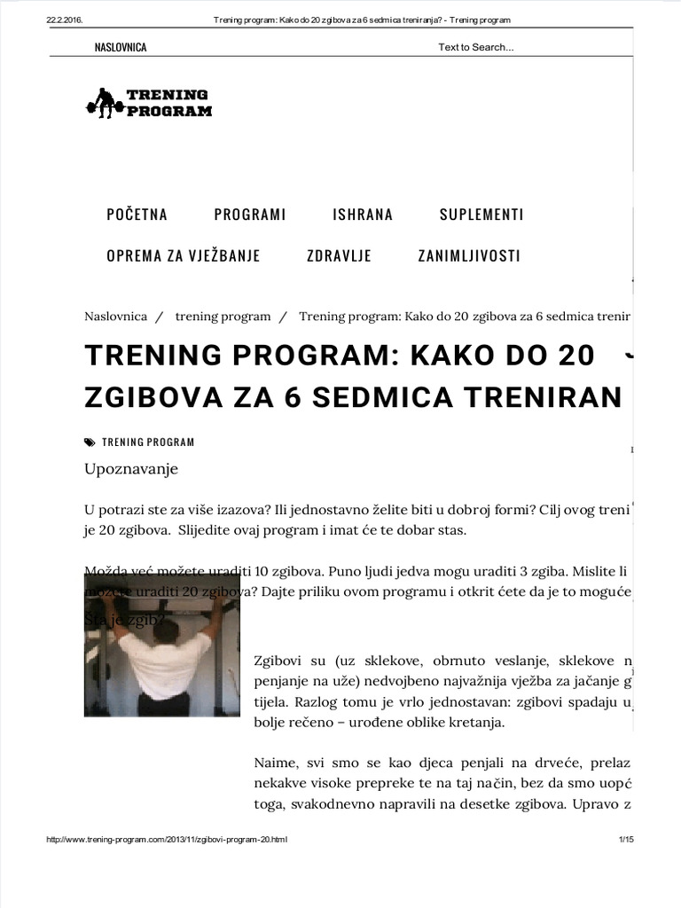 Dokumen - Tips - Trening Program Kako Do 20 Zgibova Za 6 Sedmica Treniranja Trening Program | PDF