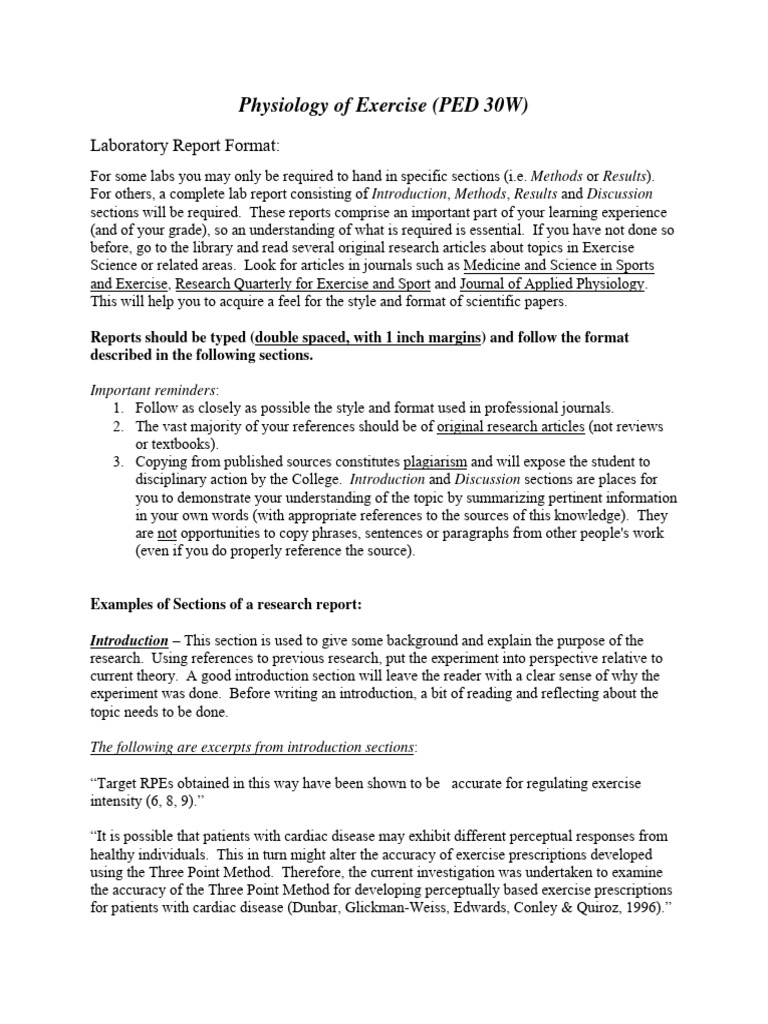 Lab Report Format Physiology of Exercise | PDF | Academic Publishing ...