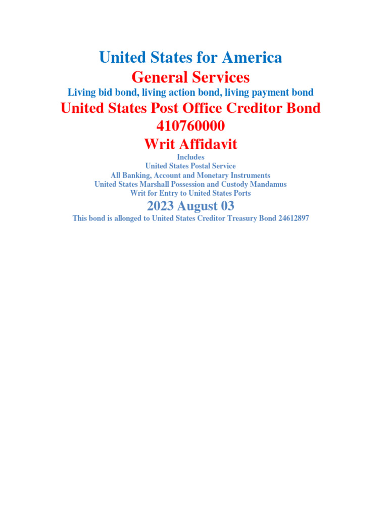 United States Post Office Creditor Bond | PDF | Surety | Trust Law
