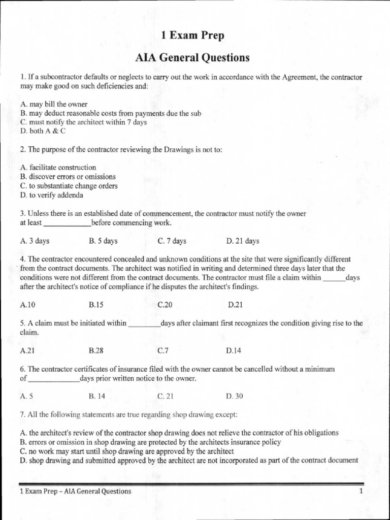 Aia Question and Answers | PDF | Architect | General Contractor