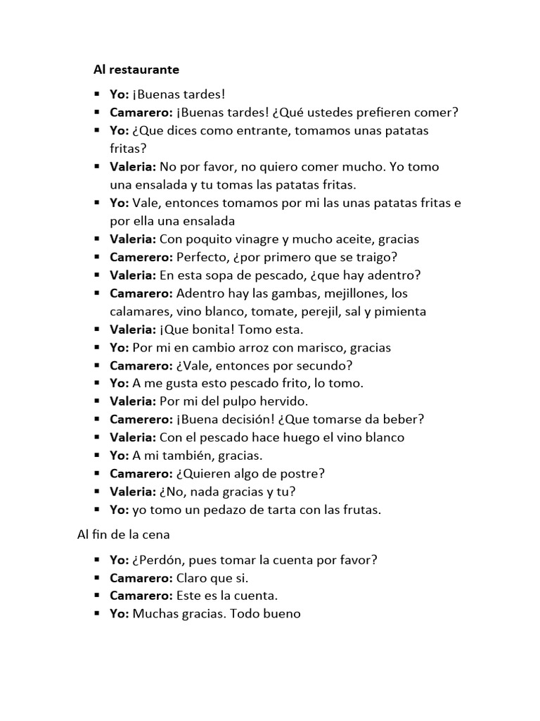 Dialogo al ristorante | PDF