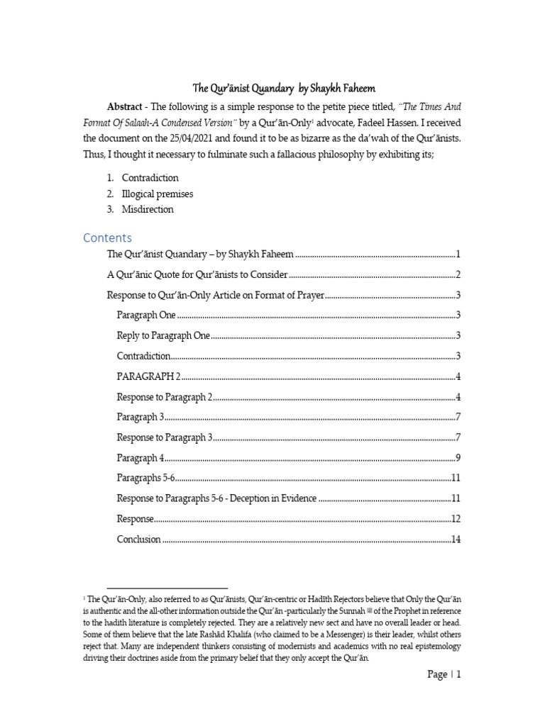 The Quranist Quandary by Shaykh Faheem | Download Free PDF | Quran | Islam