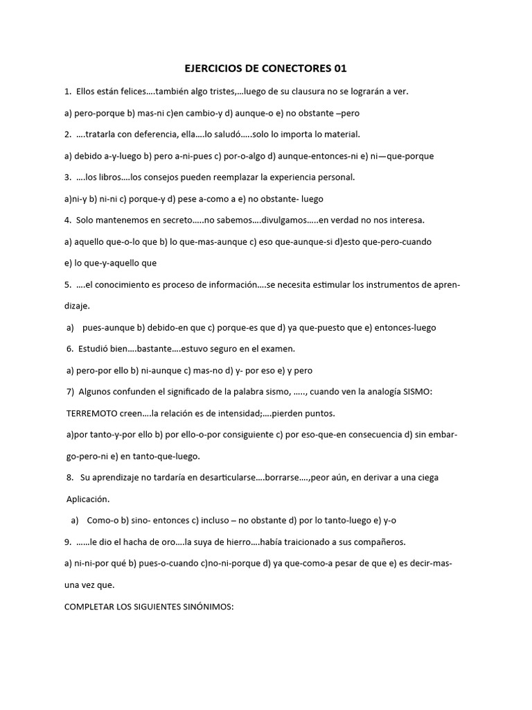 Ejercicios de Conectores | PDF