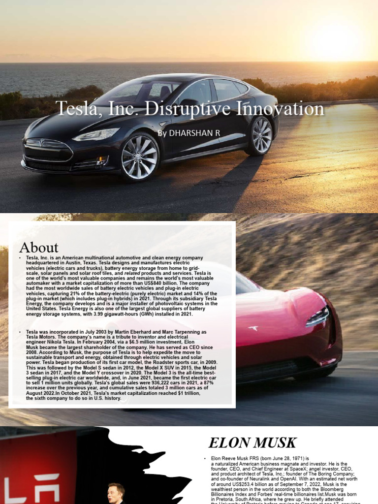 Tesla's Disruptive Innovation Overview | PDF | Elon Musk | Transport