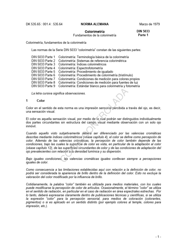 Fundamentos de Colorimetría DIN 5033 | PDF