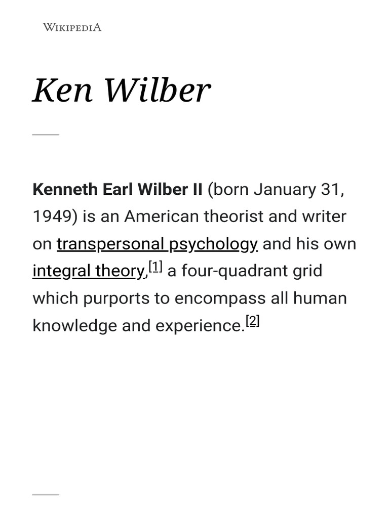Ken Wilber: Kenneth Earl Wilber II (Born January 31 | PDF