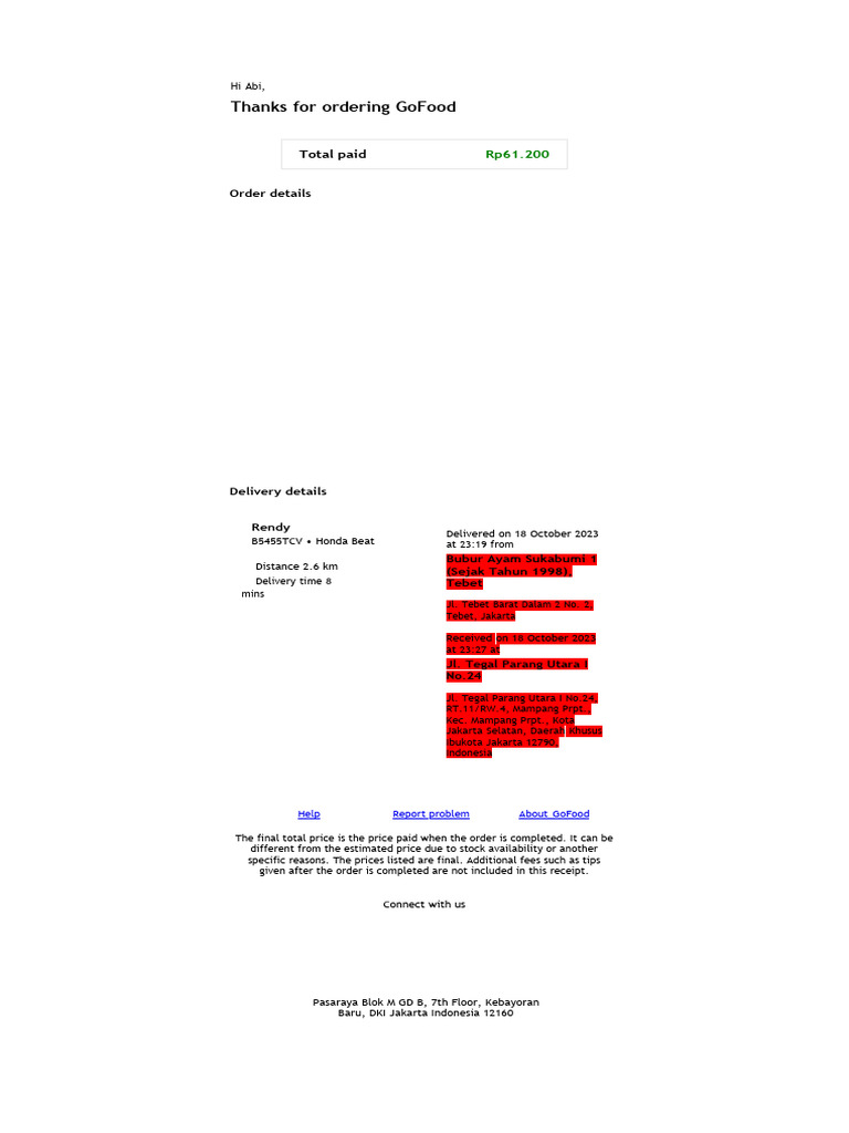 GoFood Order Receipt - Rp61,200 | PDF