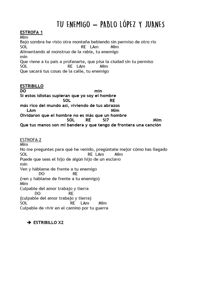 Tu Enemigo - Pablo López y Juanes | PDF | Poesía