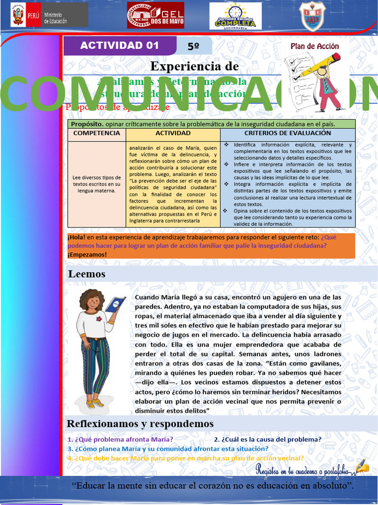 Actividad 01 - Experiencia de Aprendizaje 8 - Quinto - Com | PDF | Mente | Aprendizaje