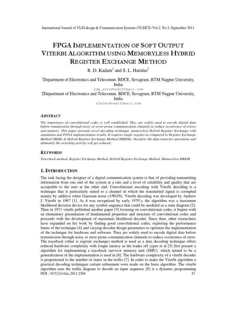 Fpga Implementation Of Soft Output Viterbi Algorithm Using Memoryless 