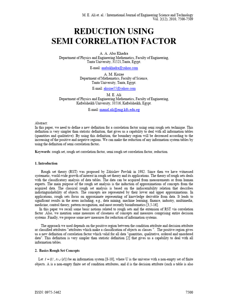 Reduction Using Semi Correlation Factor | PDF | Applied Mathematics | Systems Science