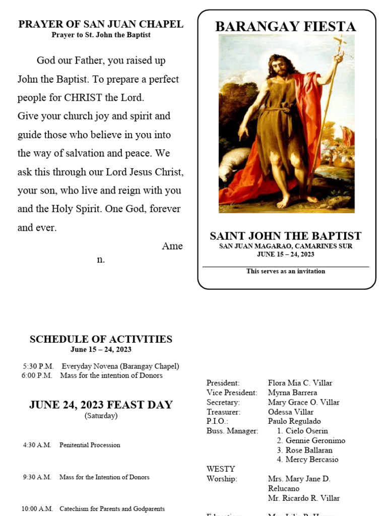 Barangay Fiesta 2023 | PDF | John The Baptist | Worship