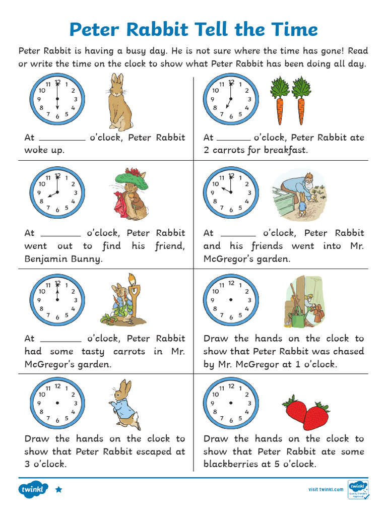 T N 2546230 Ks1 Peter Rabbit Tell The Time Activity Sheets English Ver ...
