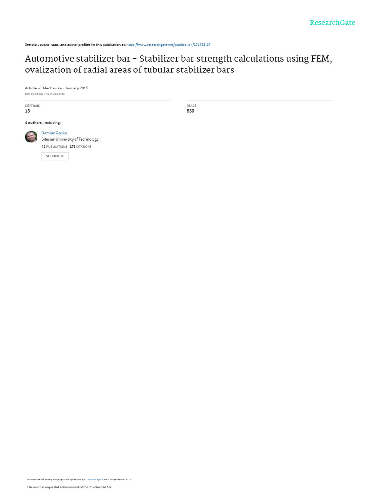 Automotive Stabilizer Bar | PDF | Strength Of Materials | Bending