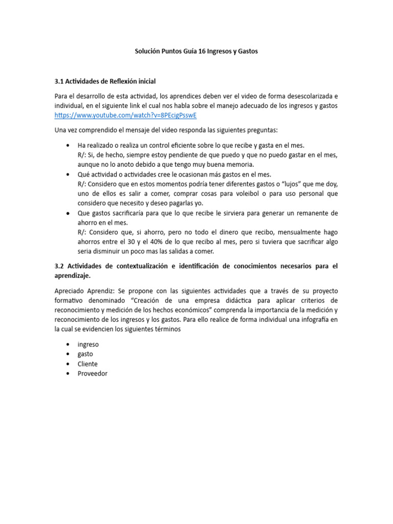 Guía 16 Ingresos y Gastos | PDF