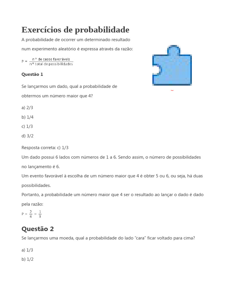 Exercícios Probabilidade | PDF | Probabilidade | Cartas de baralho