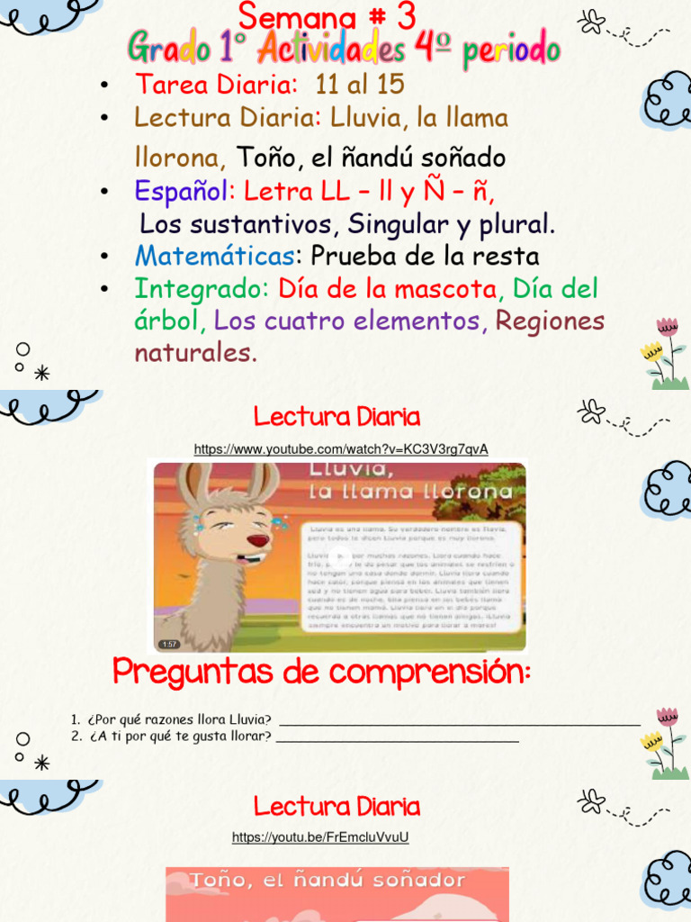 Actividades Semana 3 Grado 1°: Español y Más | PDF