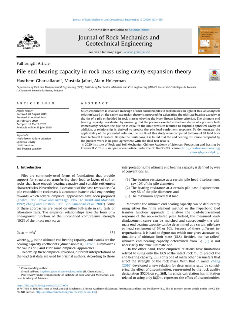 Pile End Bearing Capacity in Rock Mass Using Cavity Expansion Theory 2020 | PDF