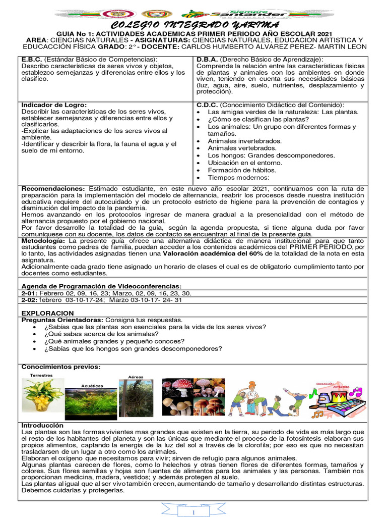 Guia Ciencias Naturales - Grado 2 - Primer Periodo 2021 | PDF | Plantas ...