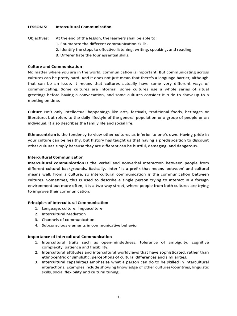 Lesson 5 Intercultural Communication | PDF | Communication | Cross ...