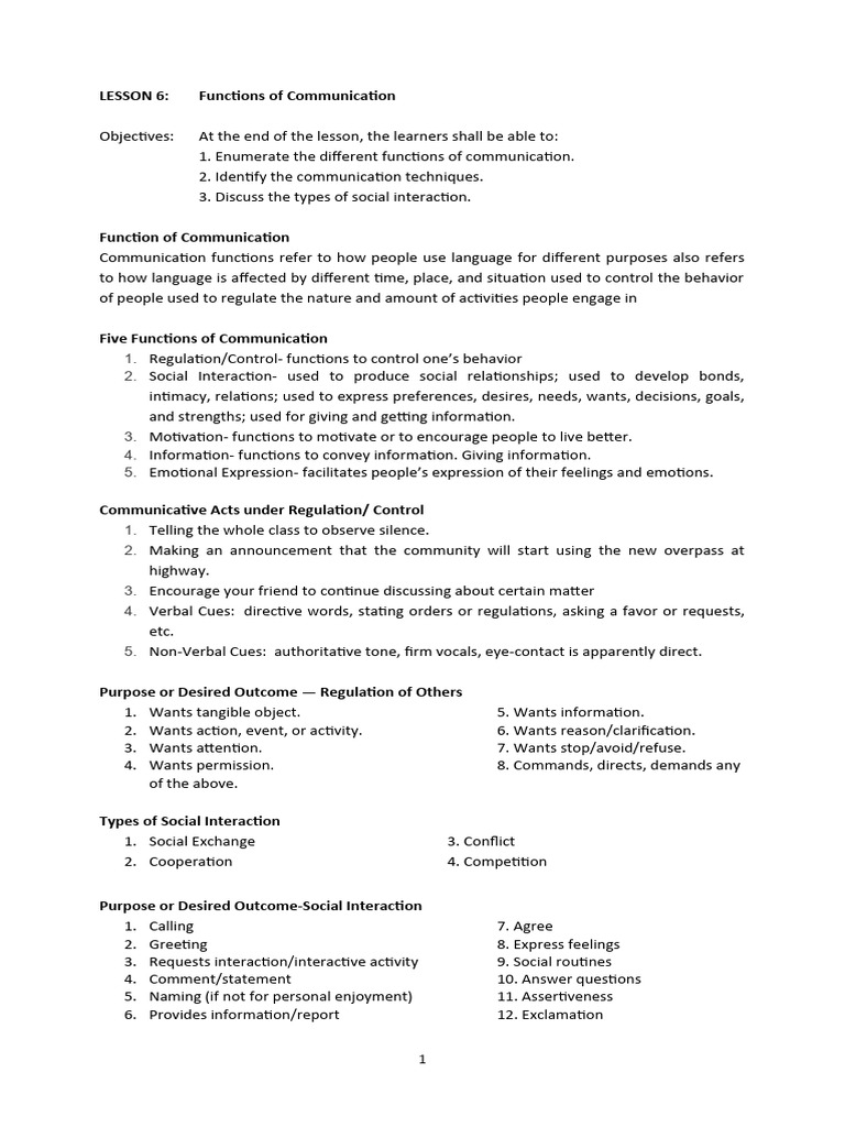 LESSON 6 FUNCTIONS OF COMMUNICATION | PDF