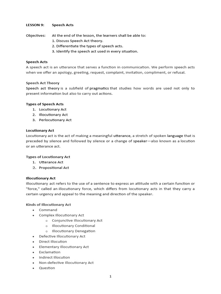 Lesson 9 Speech Acts | PDF | Question | Linguistics