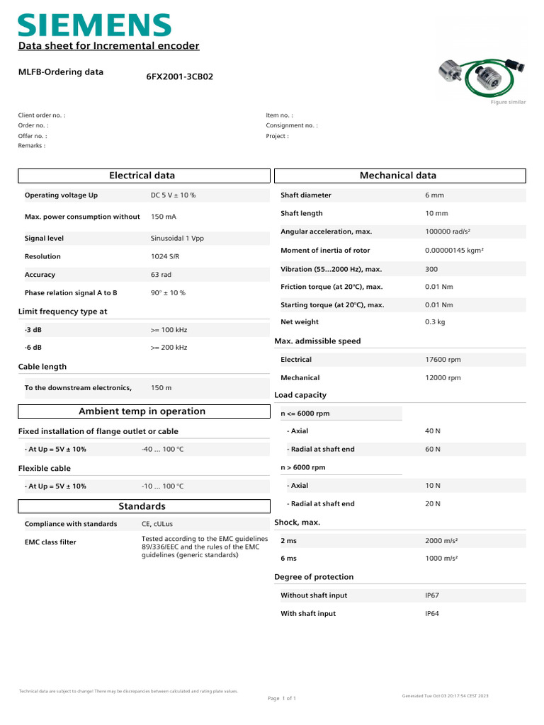 Incremental Encoder Data Sheet | PDF | Hertz | Electromagnetic ...
