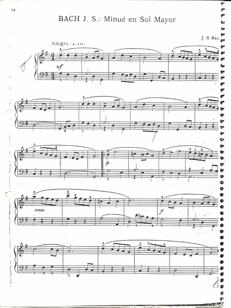 Bach - Minué en Sol Mayor PDF | PDF